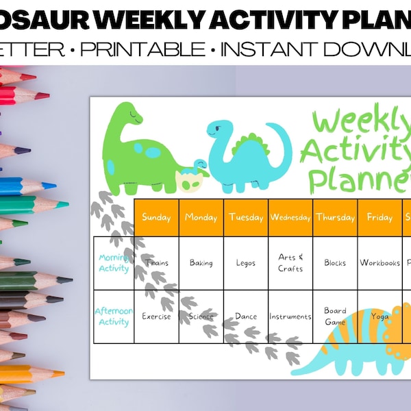 Printable Dinosaur Themed Family Management, Kid Planners, Charts, and ...
