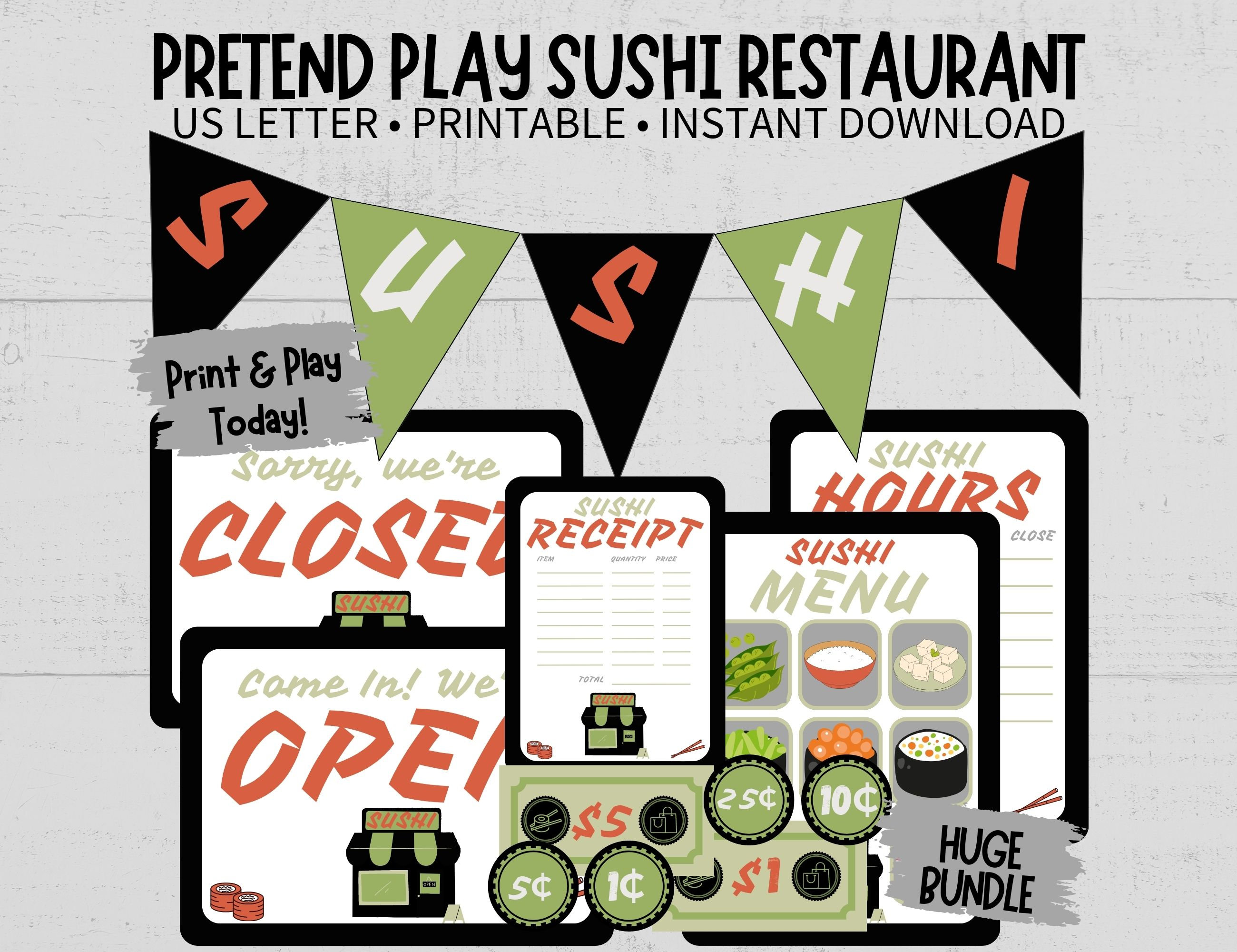 Pretend Play Sushi Restaurant Printable Bundle, Kitchen Dramatic Play ...