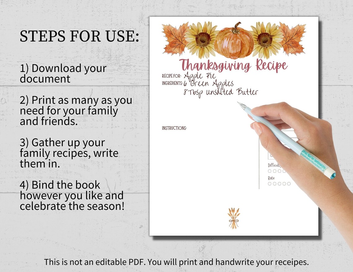 Printable Recipe Planner Book, Thanksgiving Recipe Cards, Thanksgiving ...