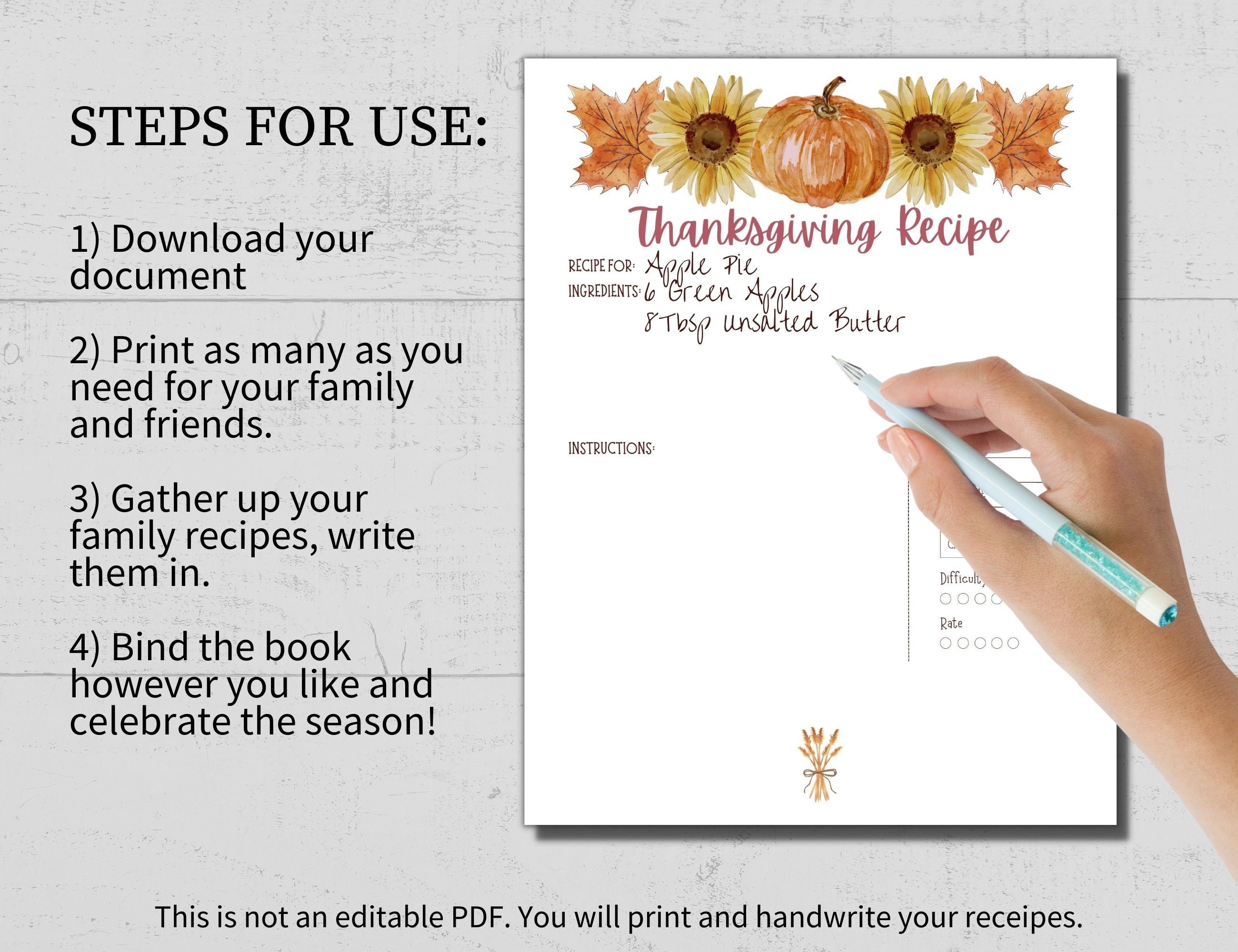 Printable Recipe Planner Book, Thanksgiving Recipe Cards, Thanksgiving ...