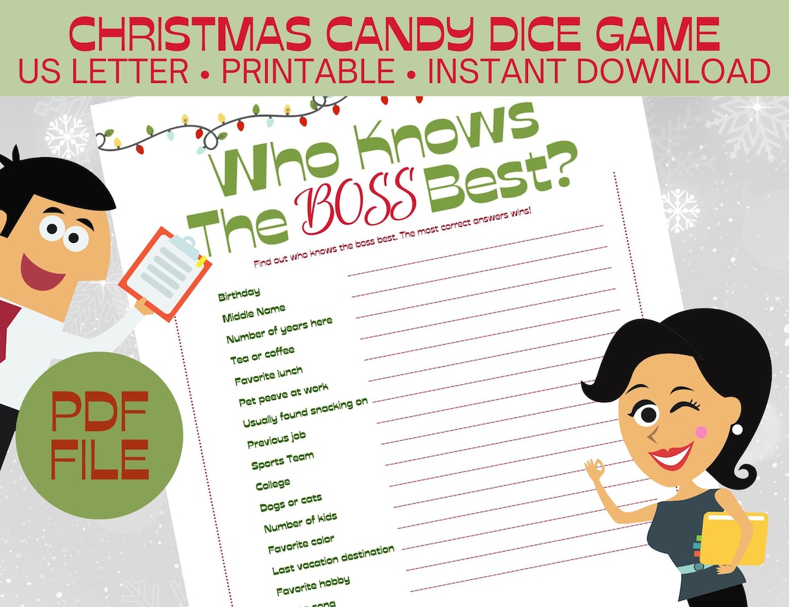 Printable Christmas Office Party Game Who Knows the Boss Best - Etsy