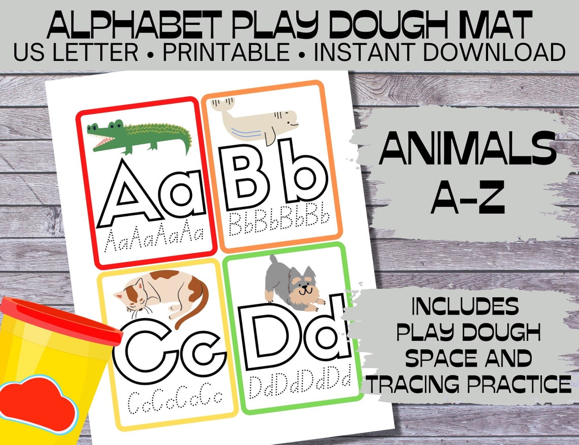 Printable Animal Alphabet Play Dough Mats Dry Erase Letter - Etsy