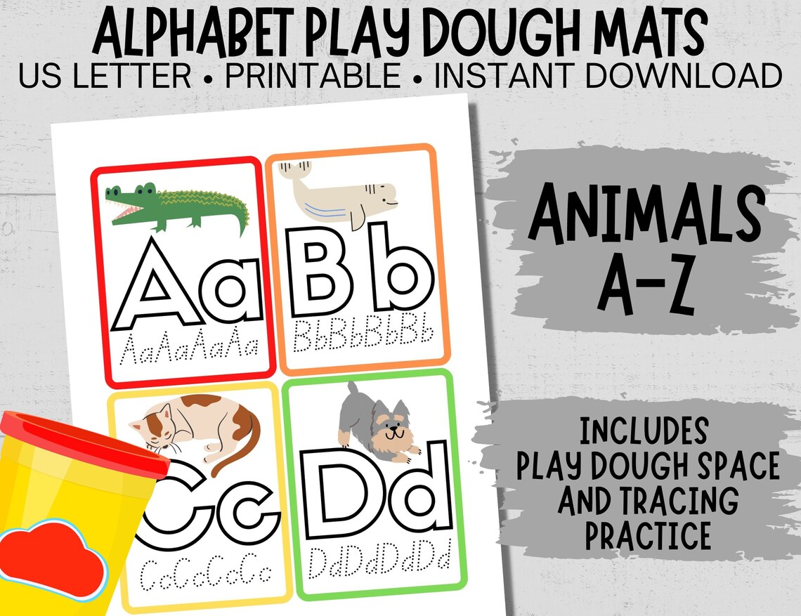 Printable Animal Alphabet Play Dough Mats Dry Erase Letter - Etsy