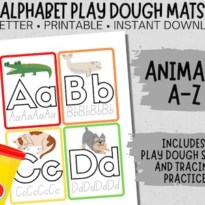 Printable Animal Alphabet Play Dough Mats, Dry Erase Letter Practice ...