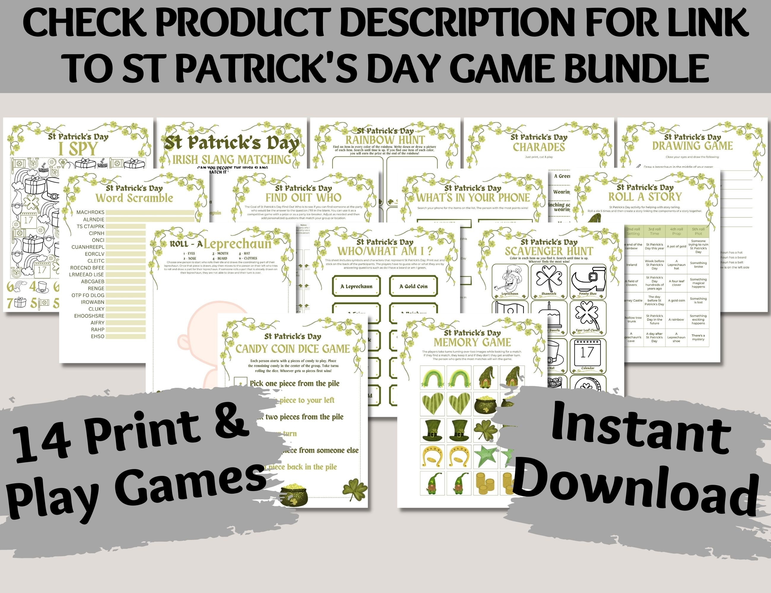 Printable St Patrick's Day Memory Matching Card Game, St Patty's Day ...