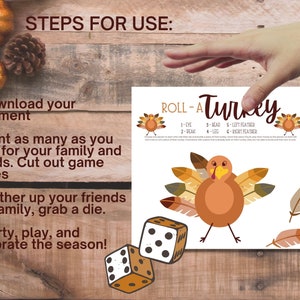 Printable Roll A Turkey Game Thanksgiving Dice Game Roll A - Etsy