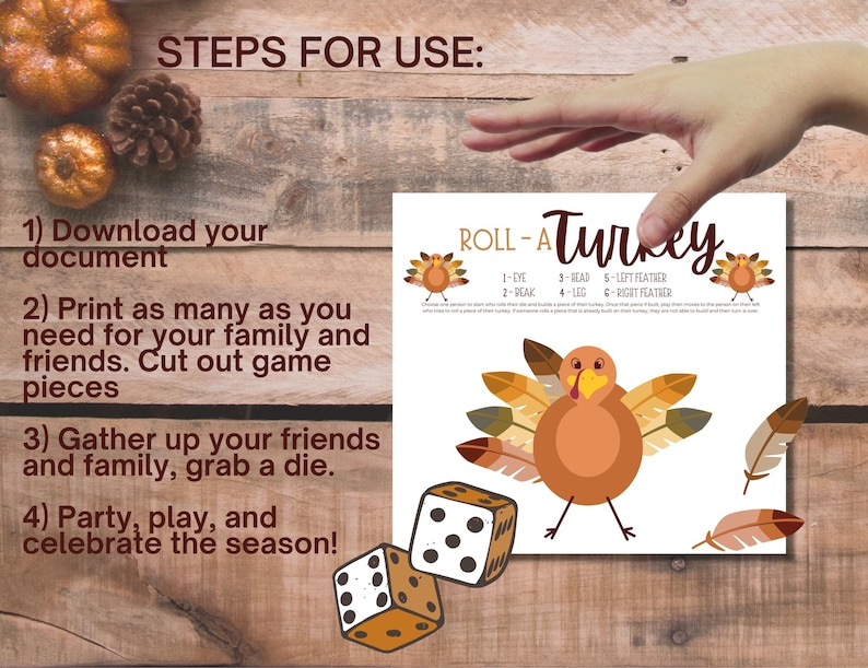 Printable Roll A Turkey Game Thanksgiving Dice Game Roll A - Etsy