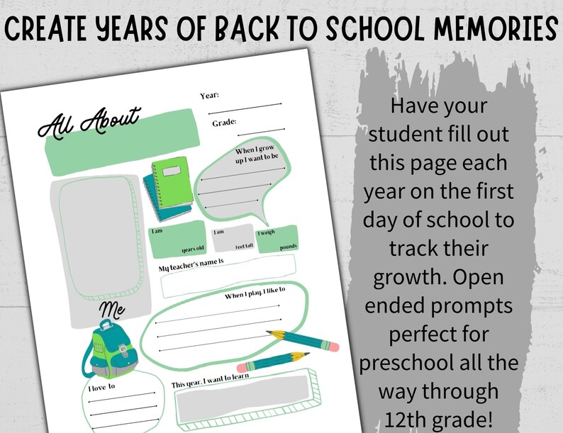 Printable First Day of School Sign, All About Me Instant Download - Etsy