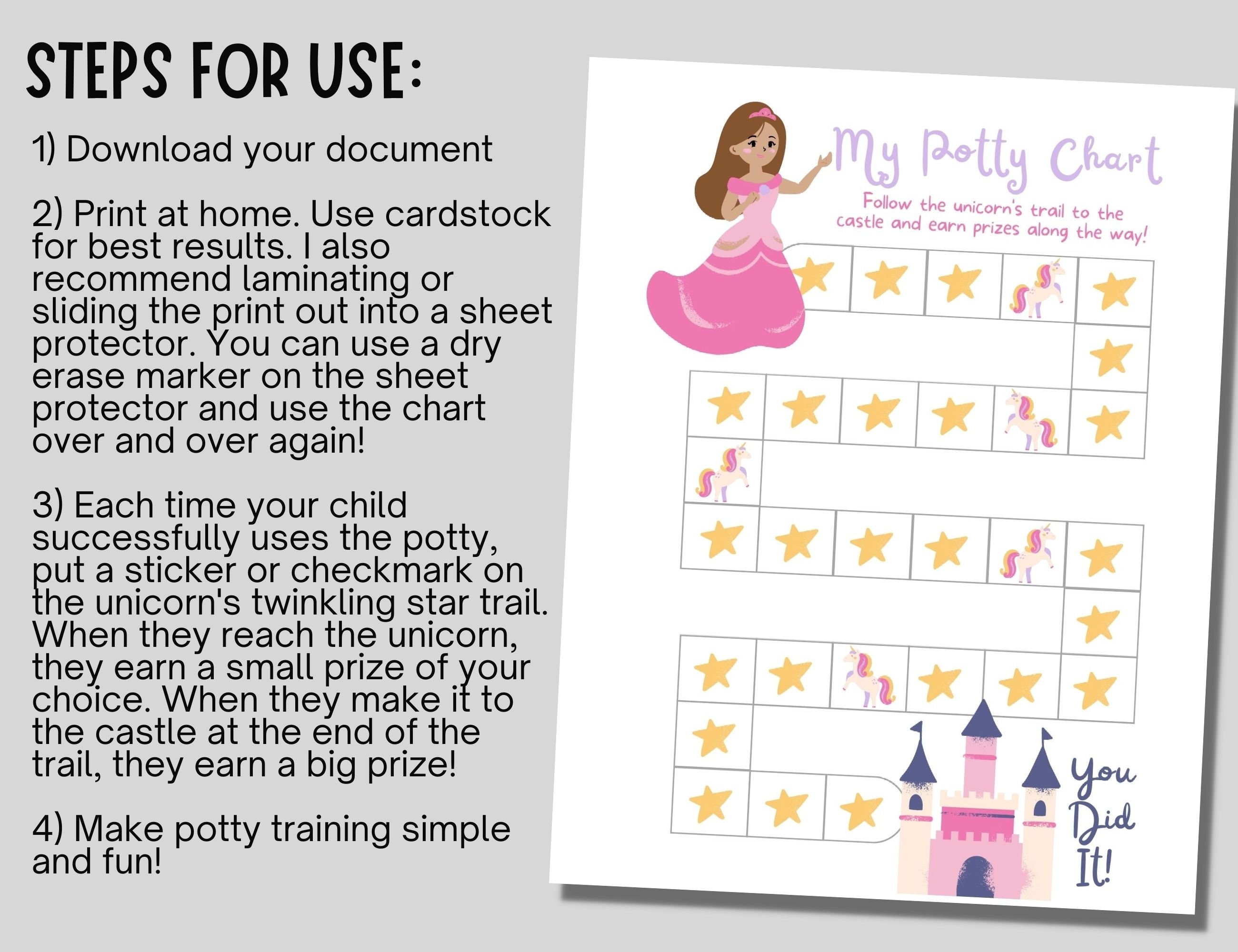 Princess Unicorn Potty Training Reward Chart for Toddler, Printable ...