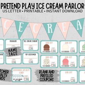 Pretend Play Ice Cream Parlor Printable Bundle, Shop Dramatic Play ...