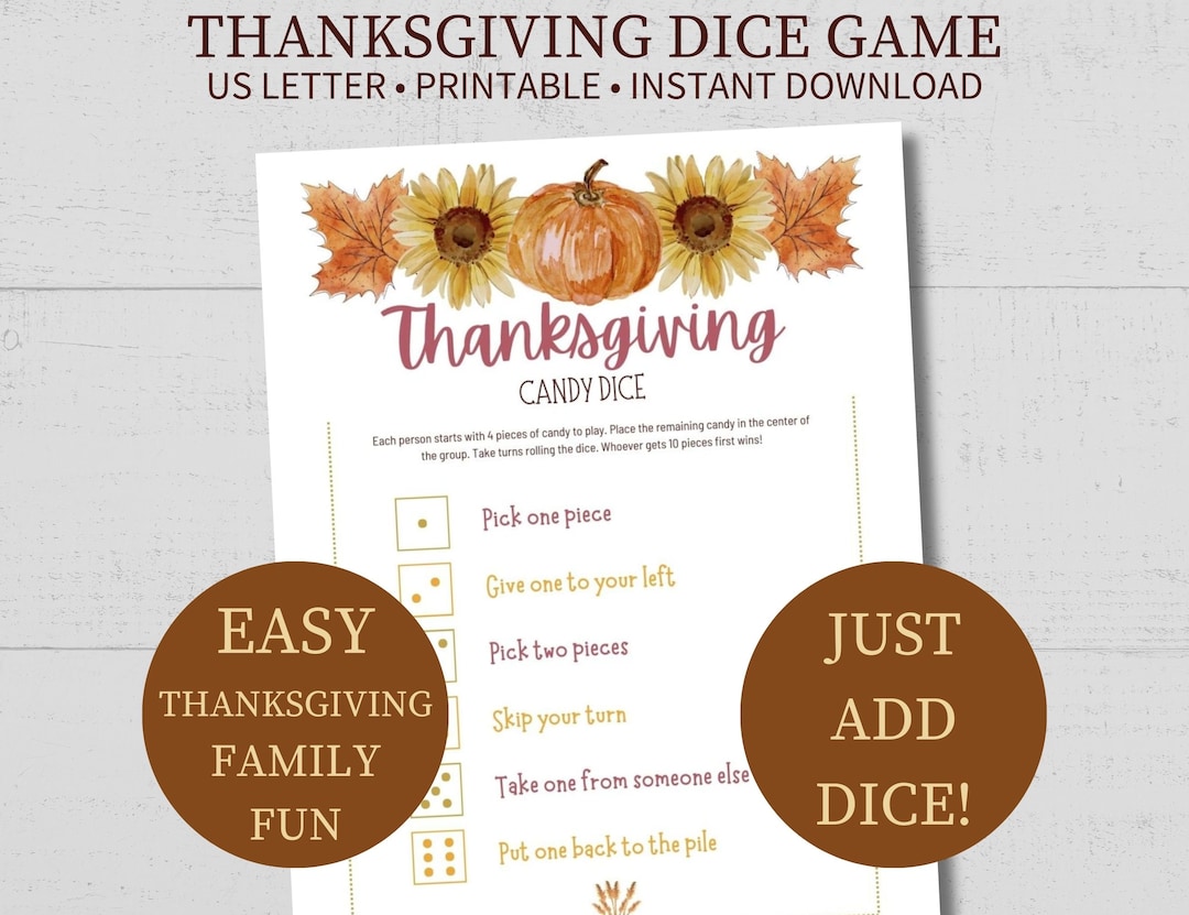 Printable Thanksgiving Candy Dice Game, Thanksgiving Dice Game, Kids ...