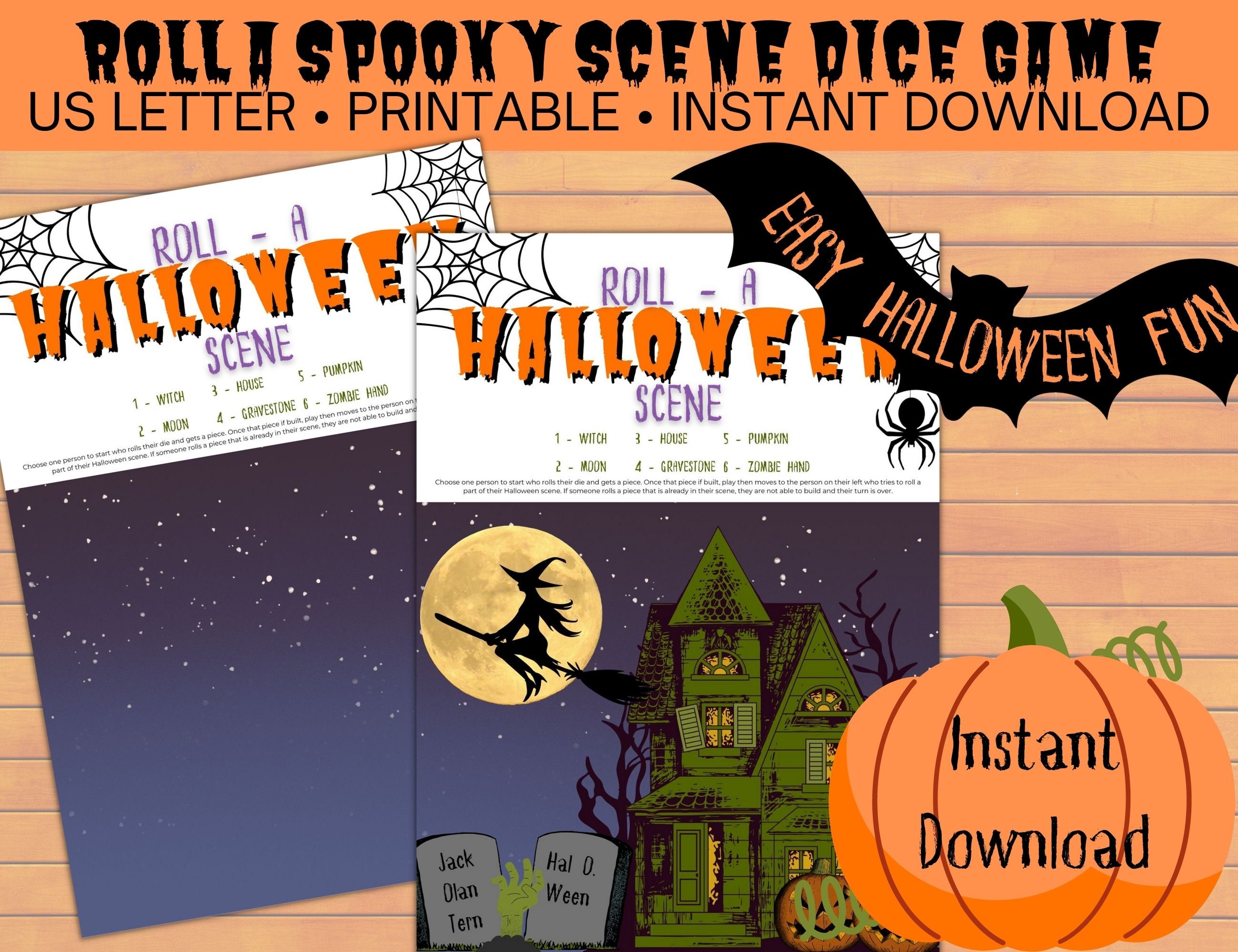 Roll A Spooky Scene Dice Game Printable Last Minute Halloween - Etsy