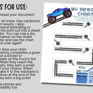 Monster Truck Reward Chart for Kids, Printable Responsibility and ...