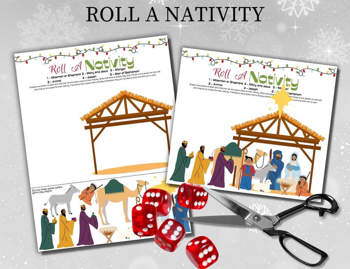 Christmas Dice Game Bundle, Roll A Snowman, Roll A Nativity, Roll A ...