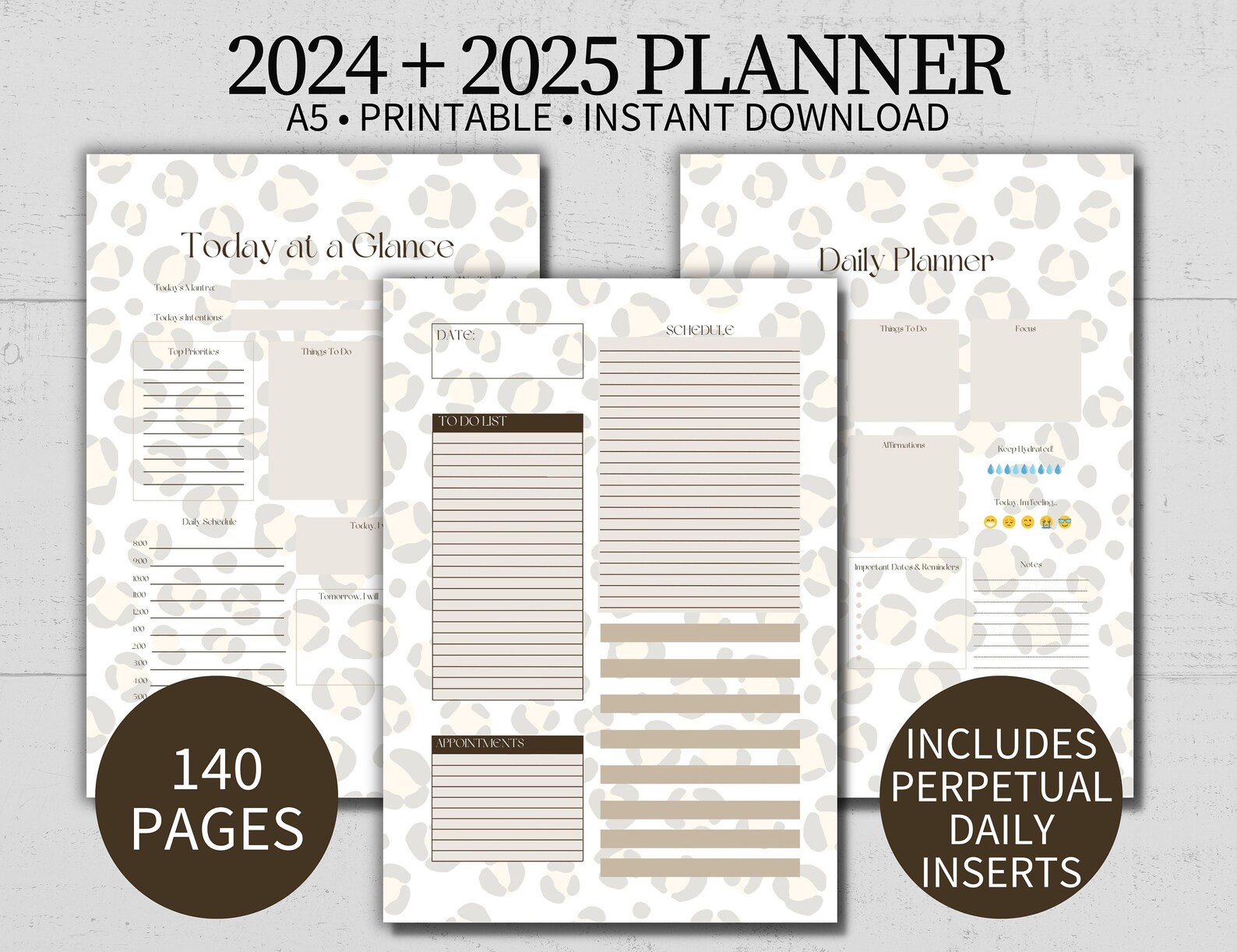 Printable Leopard Print A5 Planner, Instant Download Monthly Calendar ...