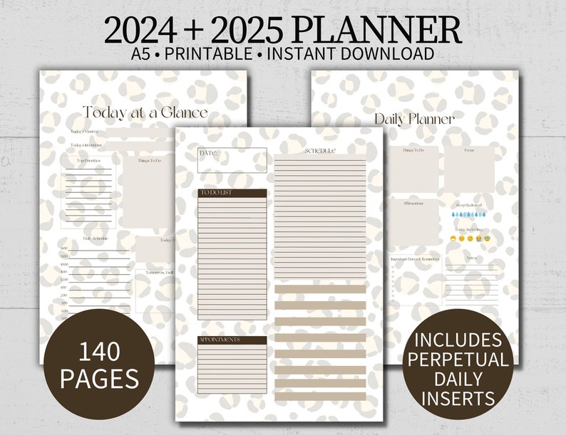 Printable Leopard Print A5 Planner, Instant Download Monthly Calendar ...