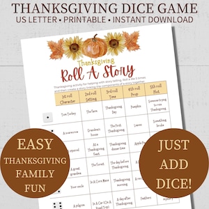 Printable Thanksgiving Roll A Story Dice Game, Thanksgiving Dice Game ...