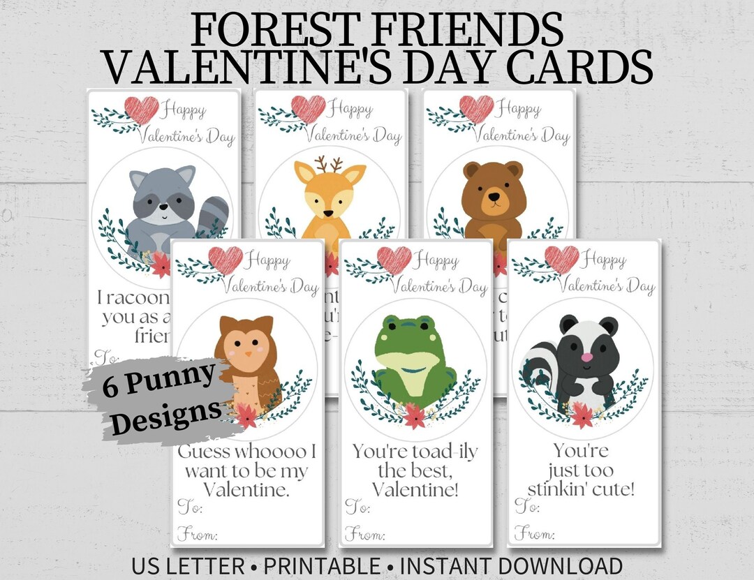 Woodland Animals Printable Valentine's Day Cards, Sweet and Cute Forest ...