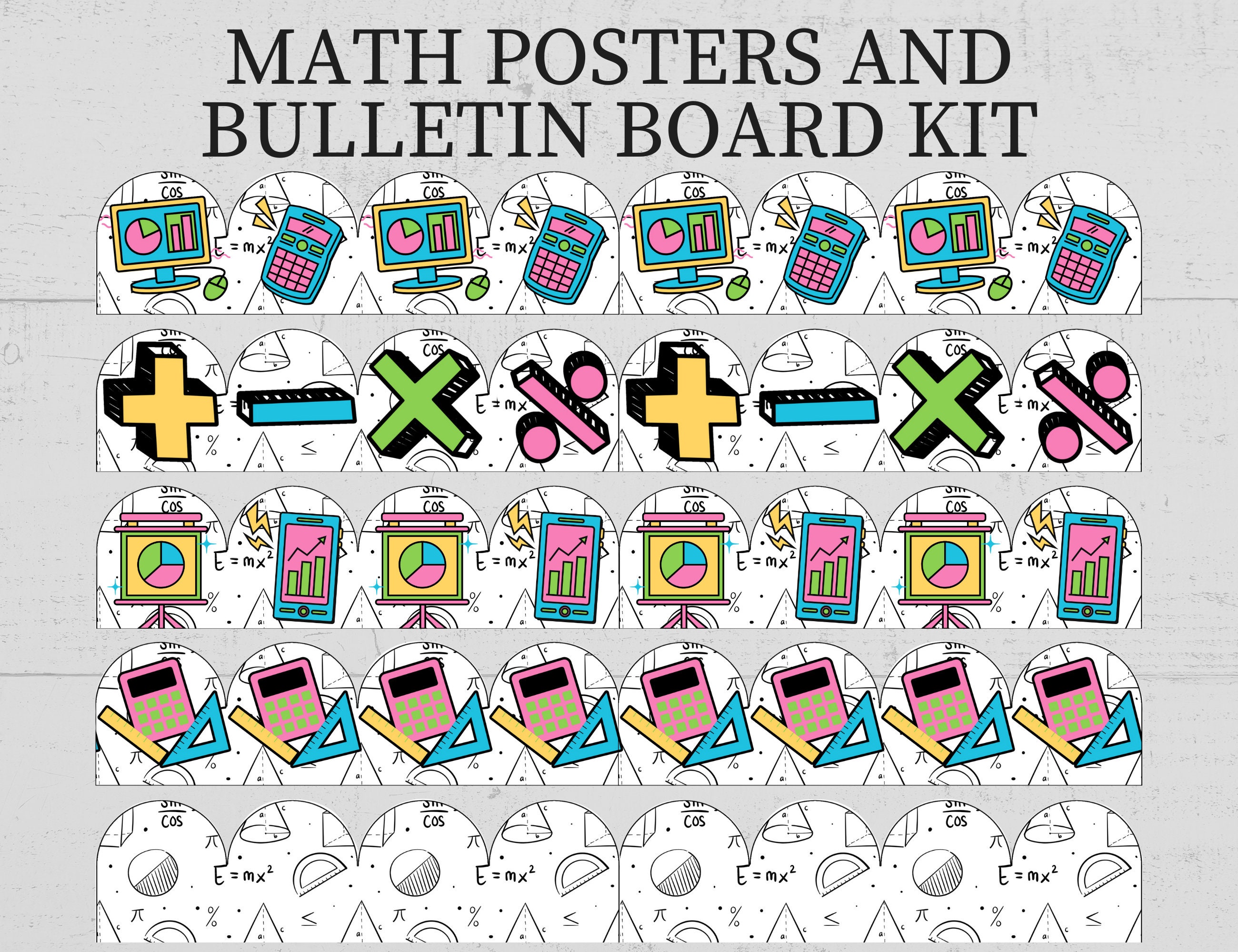 Math Classroom Bulletin Board Border Kit, Printable Retro Math ...