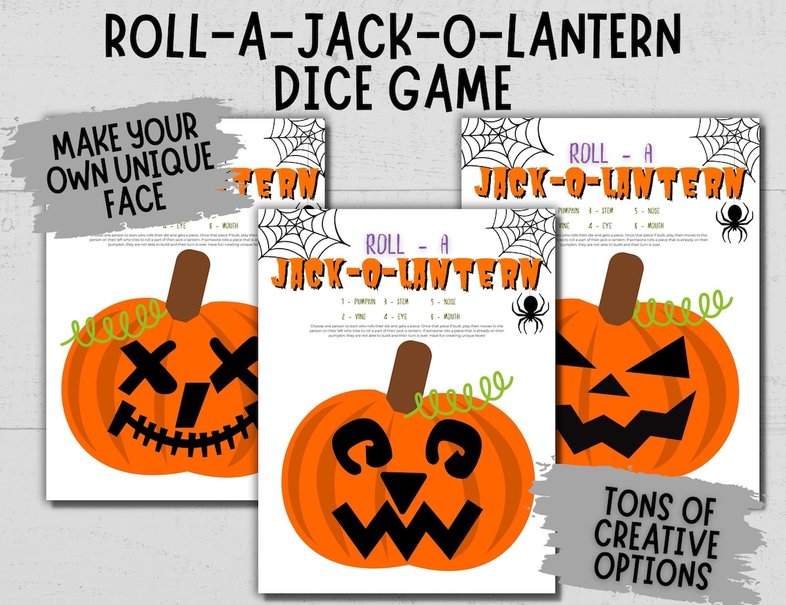 Printable Halloween Roll A Jack-o-lantern Dice Game, Roll A Pumpkin ...