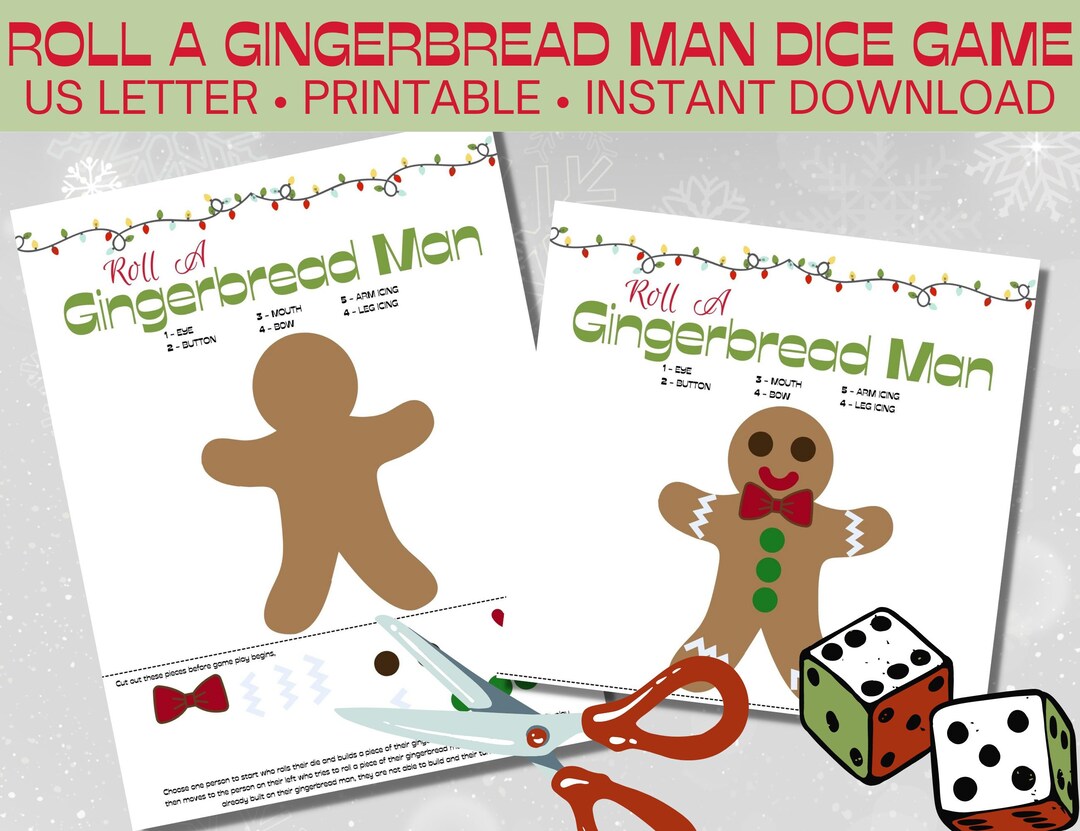 Printable Christmas Dice Game Roll A Gingerbread Holiday - Etsy