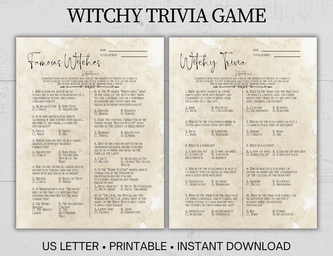Witches' Tea Party Trivia, Witchy Trivia Game for Gothic Birthday ...
