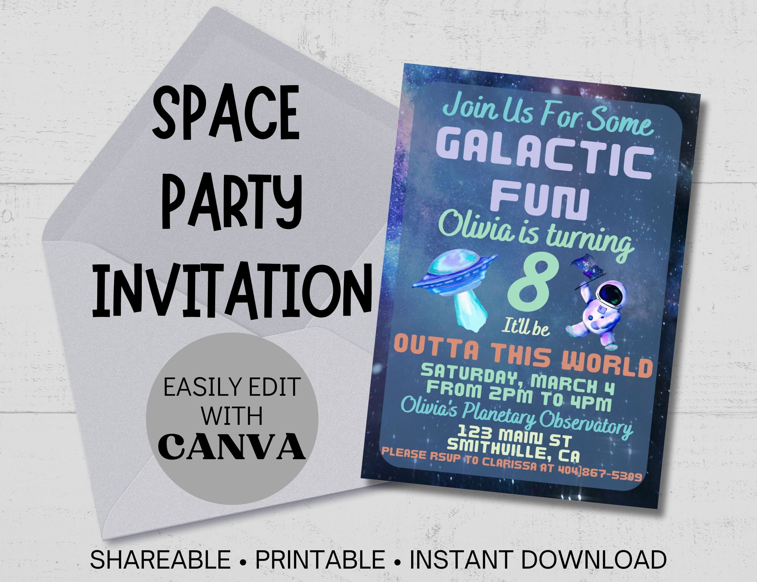 Editable Space Galaxy Party Invitation, Outer Space Party Invite ...