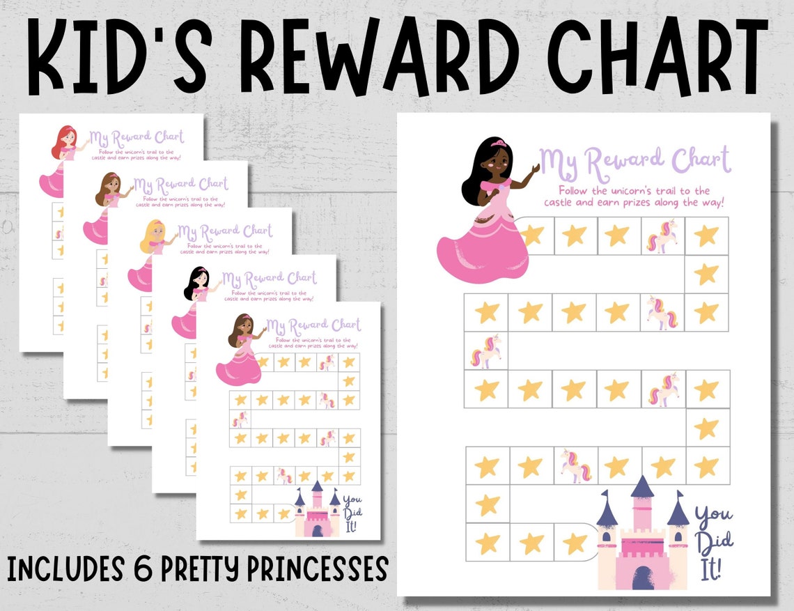 Princess & Unicorn Reward Chart for Kids, Printable Responsibility and ...
