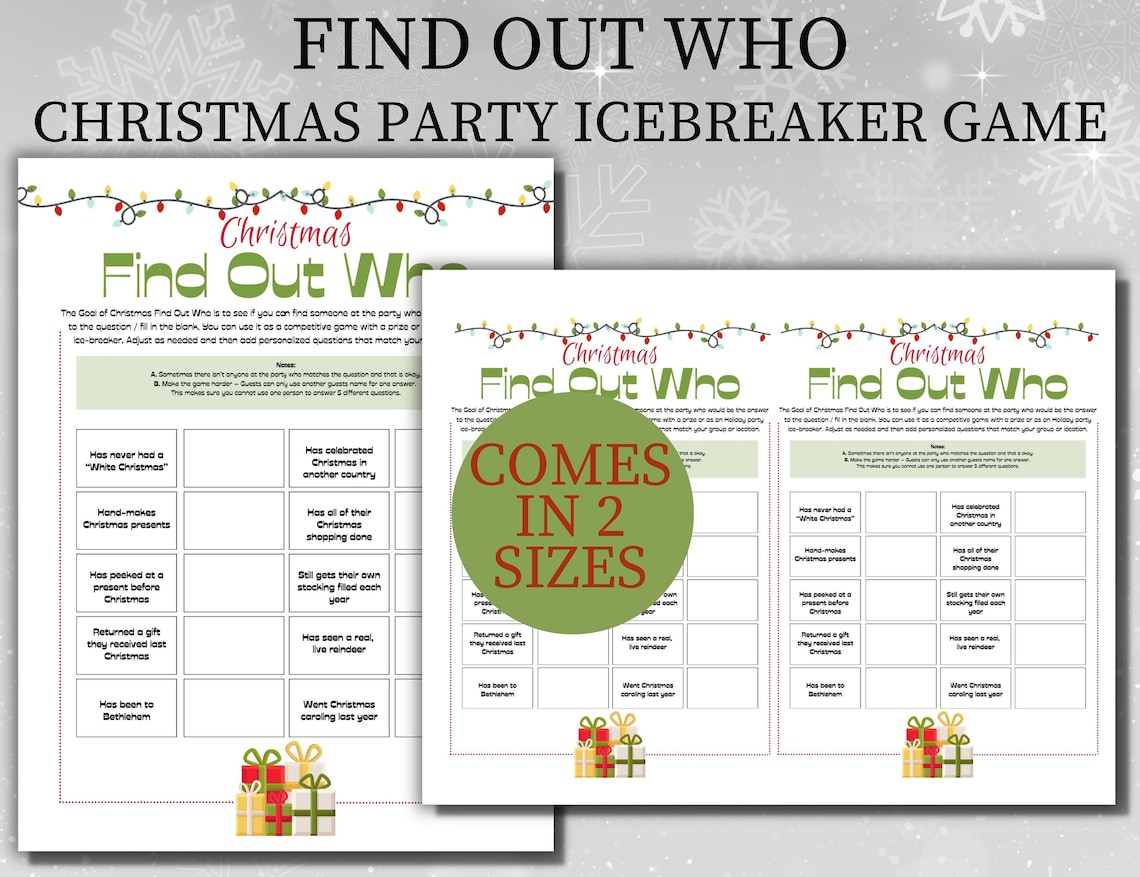 Find Out Who Christmas Party Icebreaker Game, Printable Last Minute ...