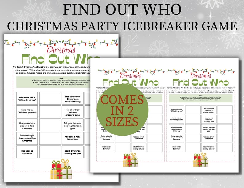Find Out Who Christmas Party Icebreaker Game, Printable Last Minute ...