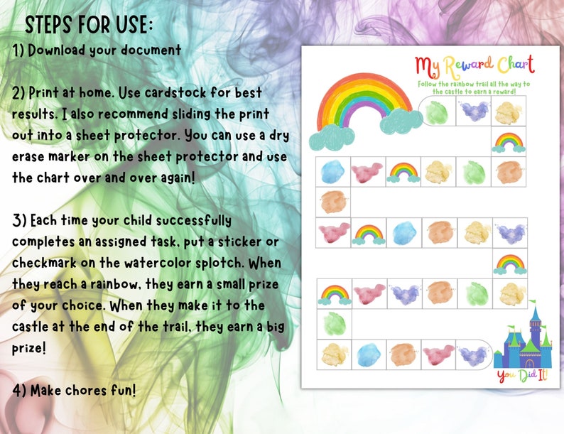 Printable Rainbow Castle Rewards Chart for Kid's Behavior Routine and ...