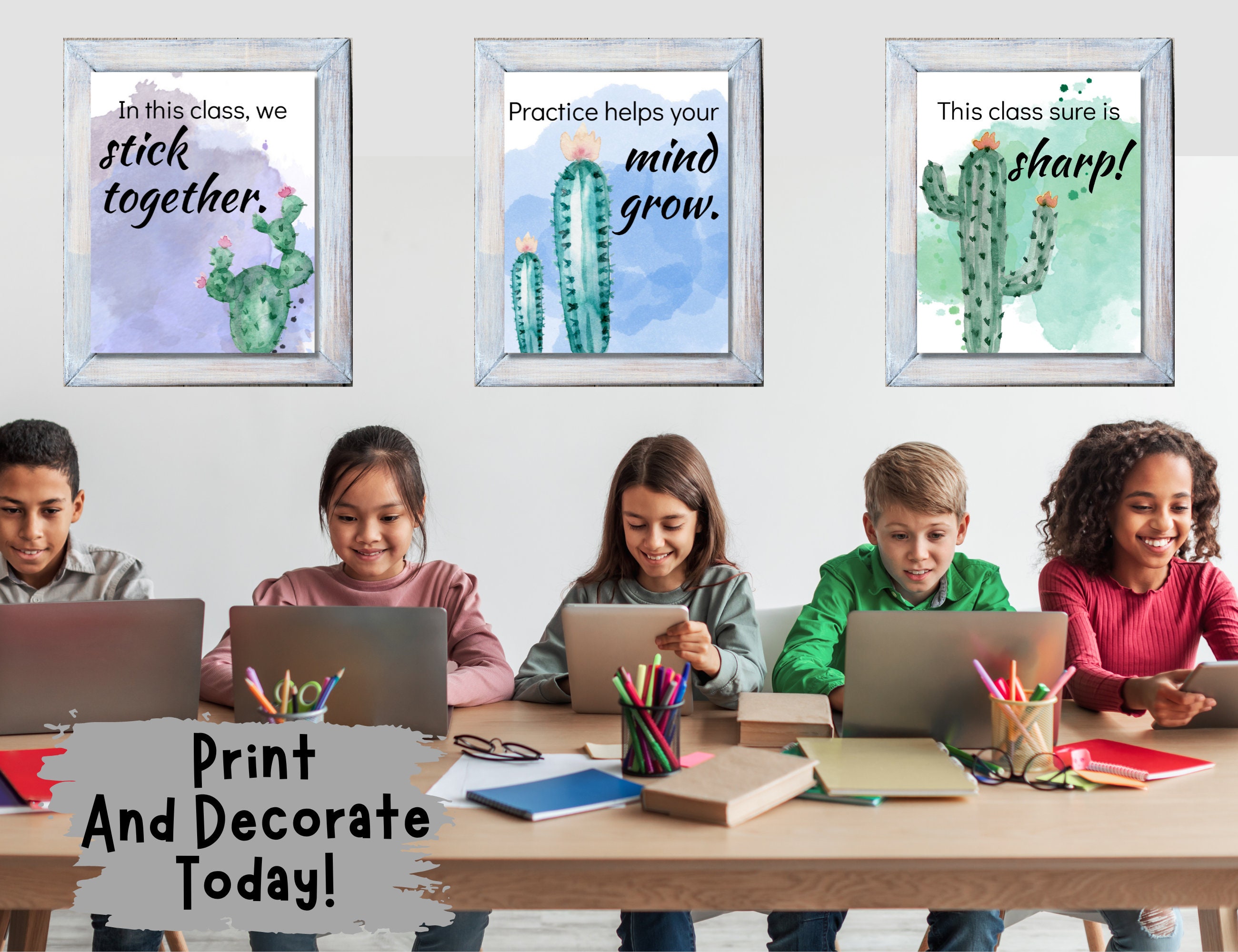 Printable 8x10 Growth Mindset Poster Set, Cactus Classroom Prints, Back ...