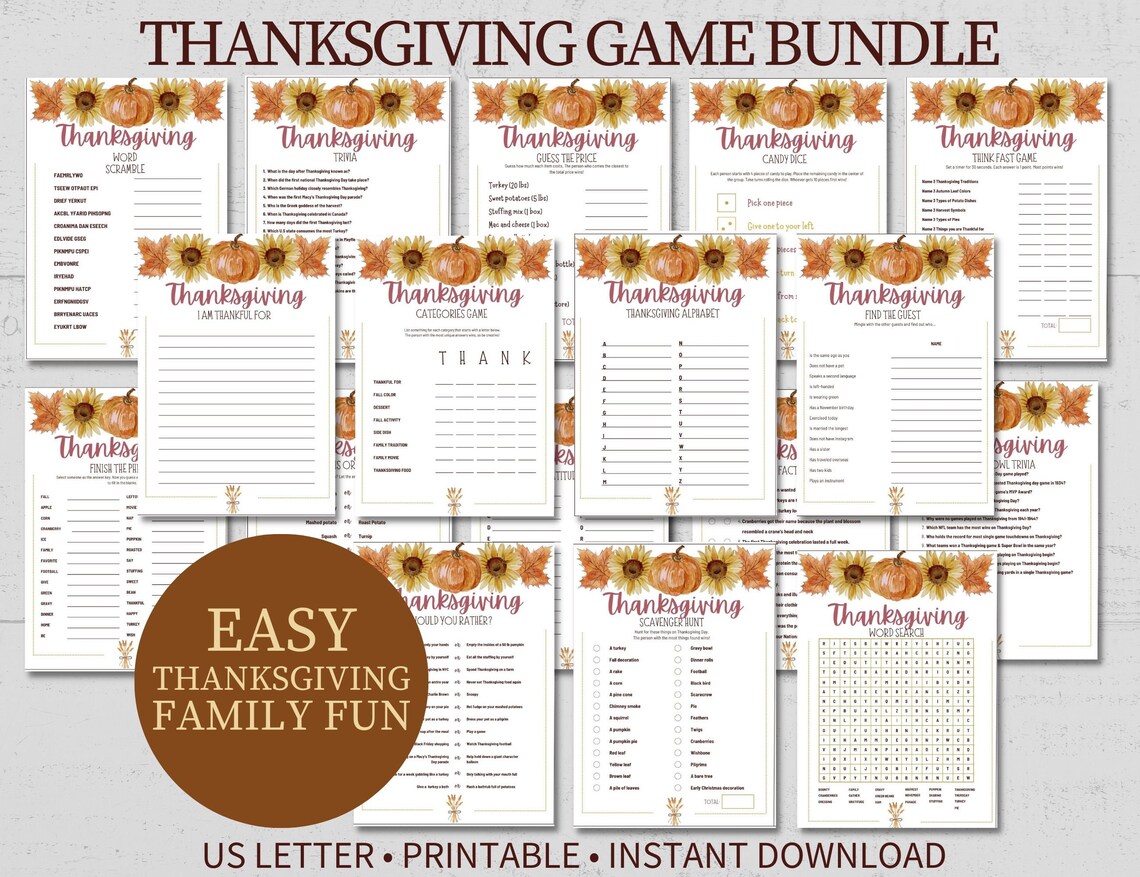 Printable Thanksgiving Games and Activities Ultimate Bundle, Kid and ...