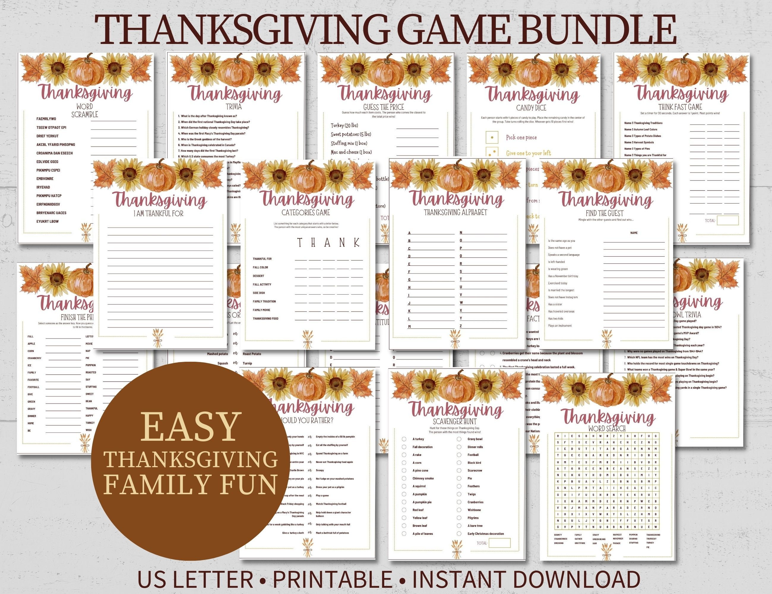 Printable Thanksgiving Games and Activities Ultimate Bundle, Kid and ...
