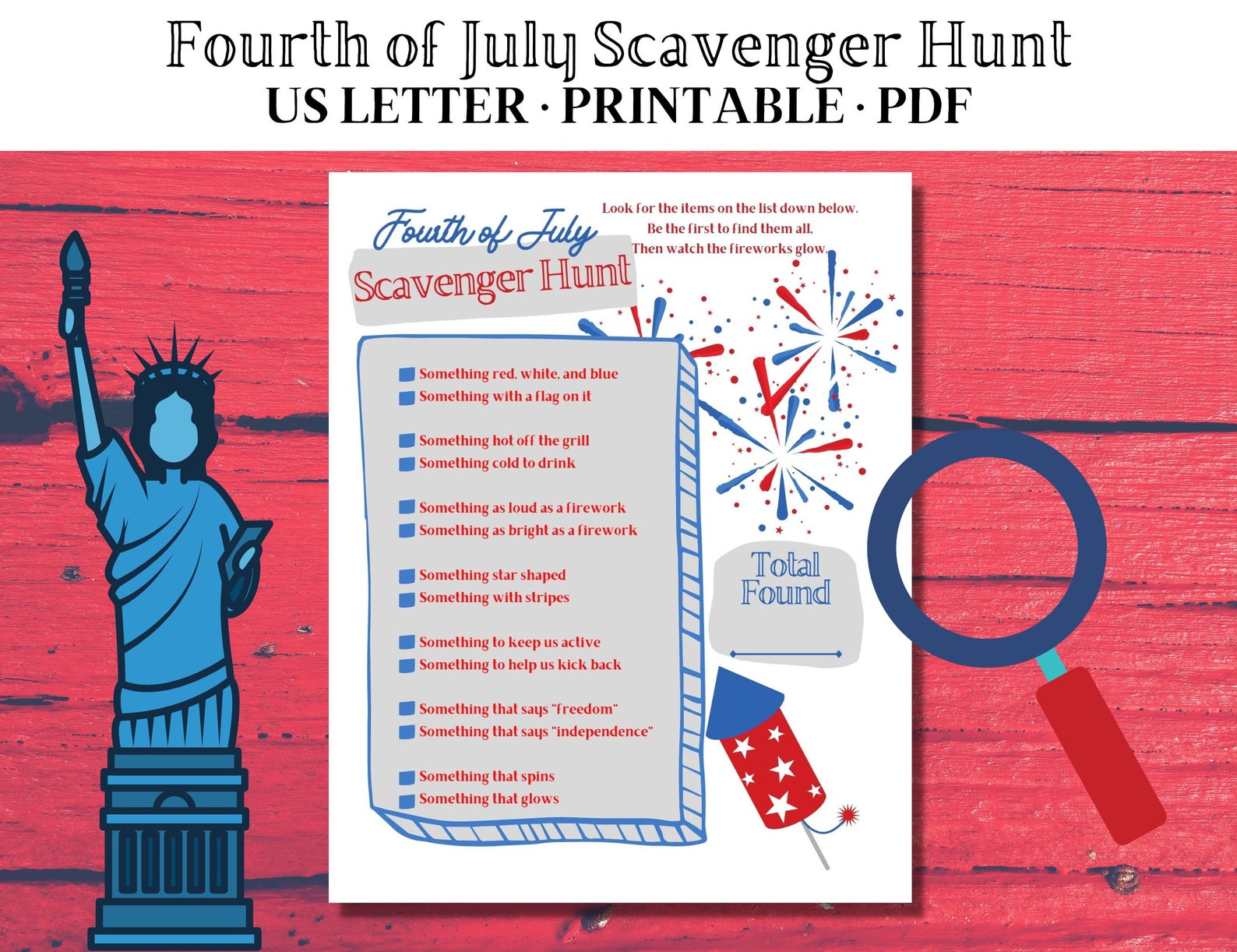 Printable Fourth of July Scavenger Hunt, Independence Day Treasure Hunt ...