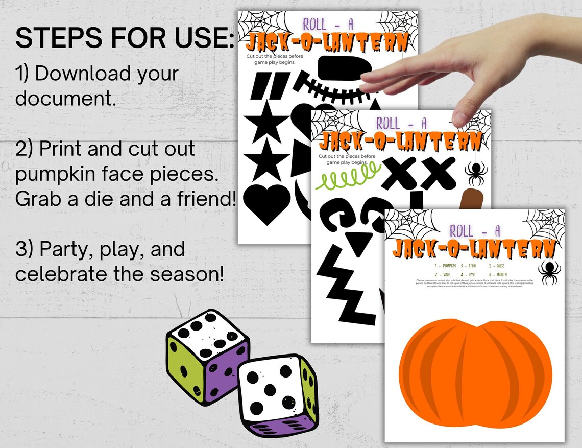 Printable Halloween Roll A Jack-o-lantern Dice Game, Roll A Pumpkin ...