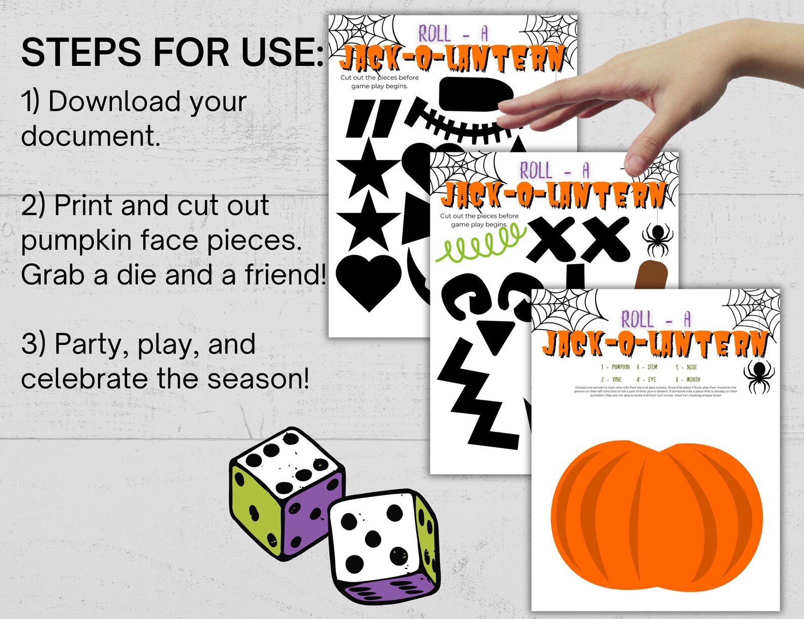 Printable Halloween Roll A Jack-o-lantern Dice Game, Roll A Pumpkin ...