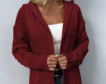 Womens Cable Knit Sweater With Hood - Etsy