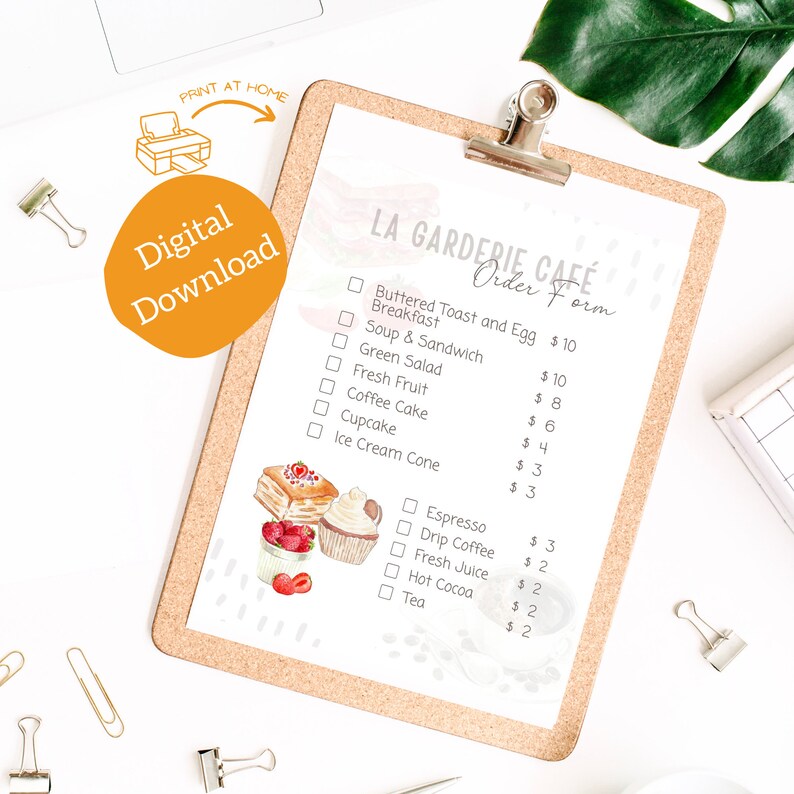 Cafe Menu Order Form Pretend Play Digital & Printable - Etsy