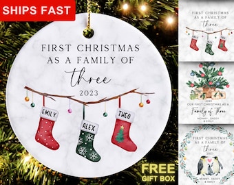 Family of Three Christmas Ornament, Custom New Family Ornament, Baby's ...