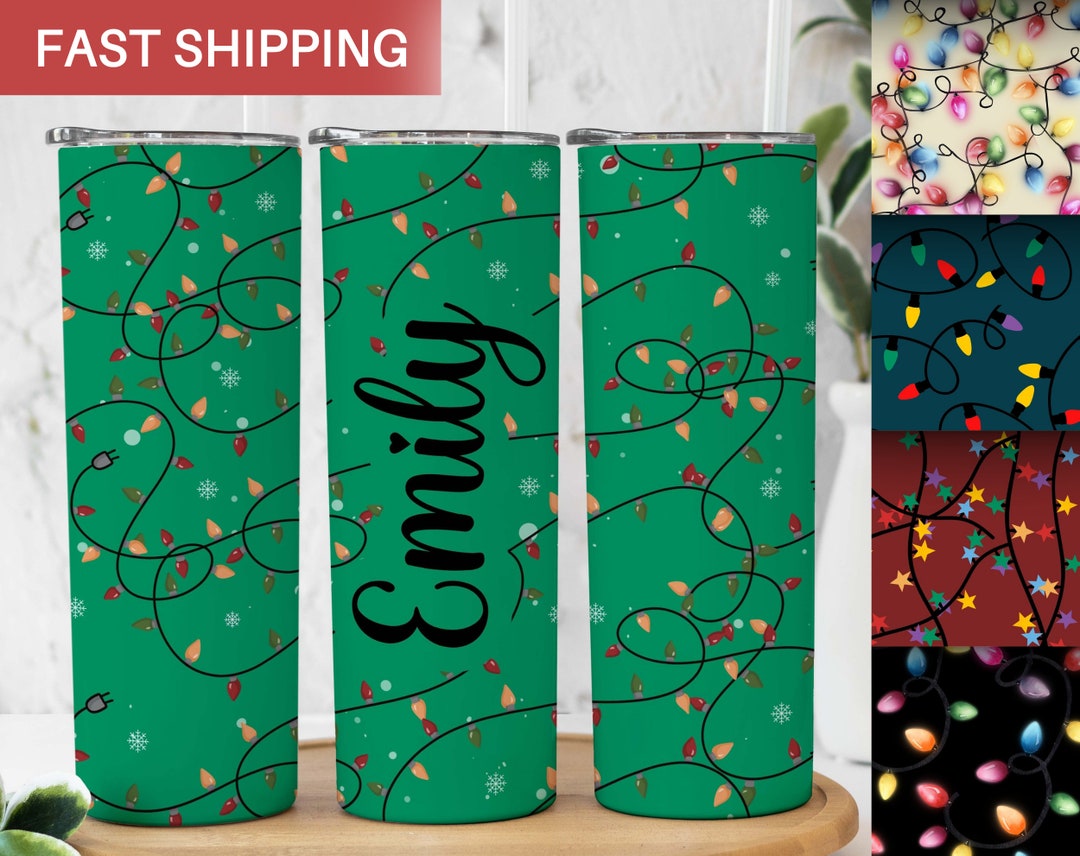 Christmas Lights Tumbler, Personalized Christmas Tumbler With Straw ...
