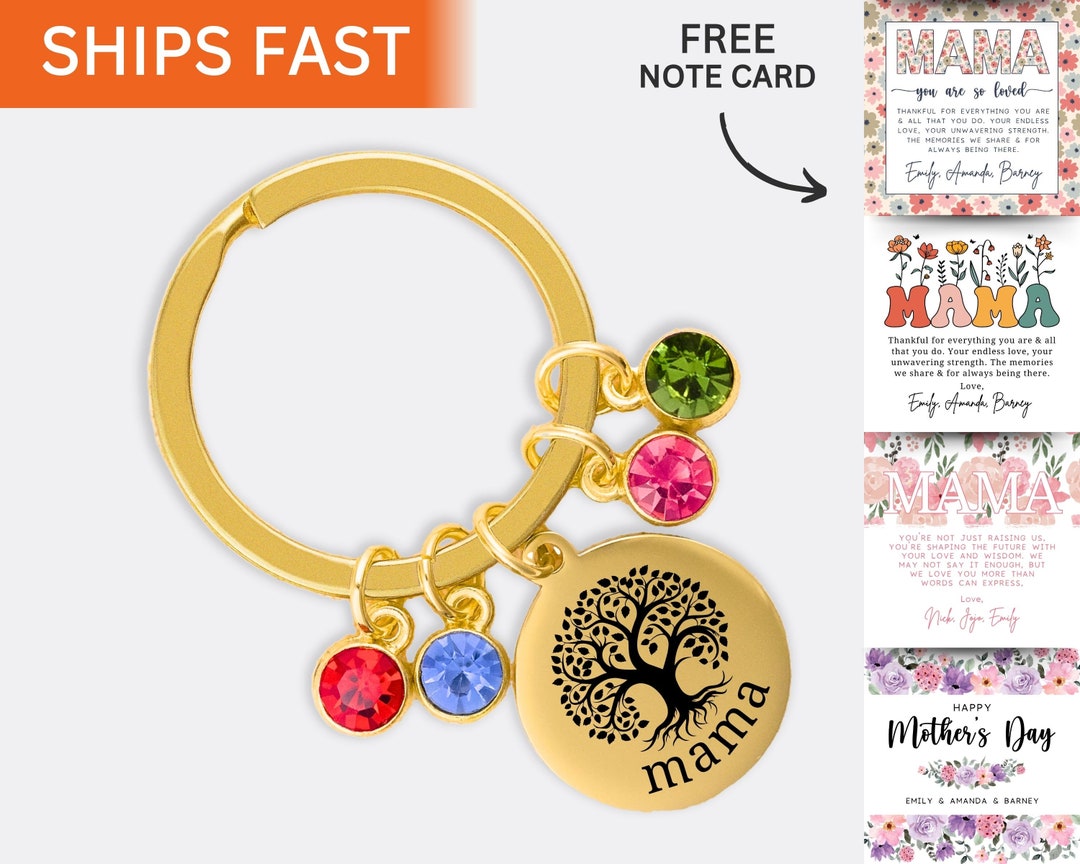 Mama Keychain, Personalized Keychain Gift for Mom, Kids Name Birthstone ...