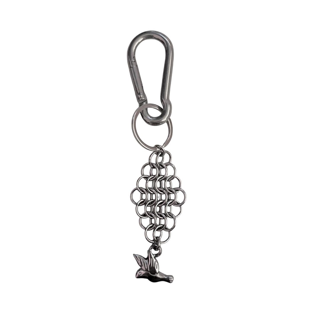 Stainless Steel Hand Woven Chainmail Keychain With Bird Charm Carabiner ...