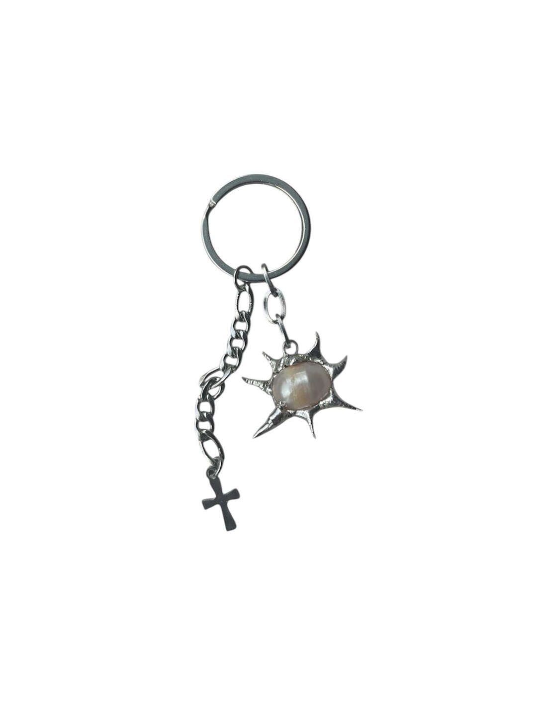 Spikey Soldered Freshwater Pearl Keychain With Chain and Cross Pendant ...