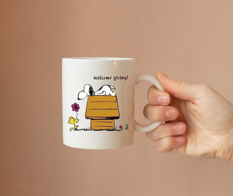 Welcome Spring Snoopy Mug - Cute Peanuts Coffee Cup, Springtime Floral ...