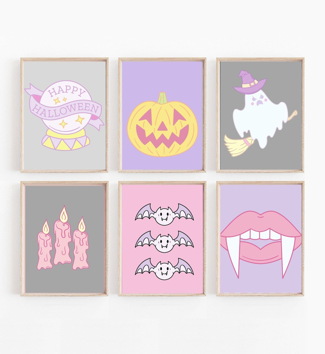 Set of 6 Pastel Halloween Posters, Cute Halloween Prints, Halloween ...