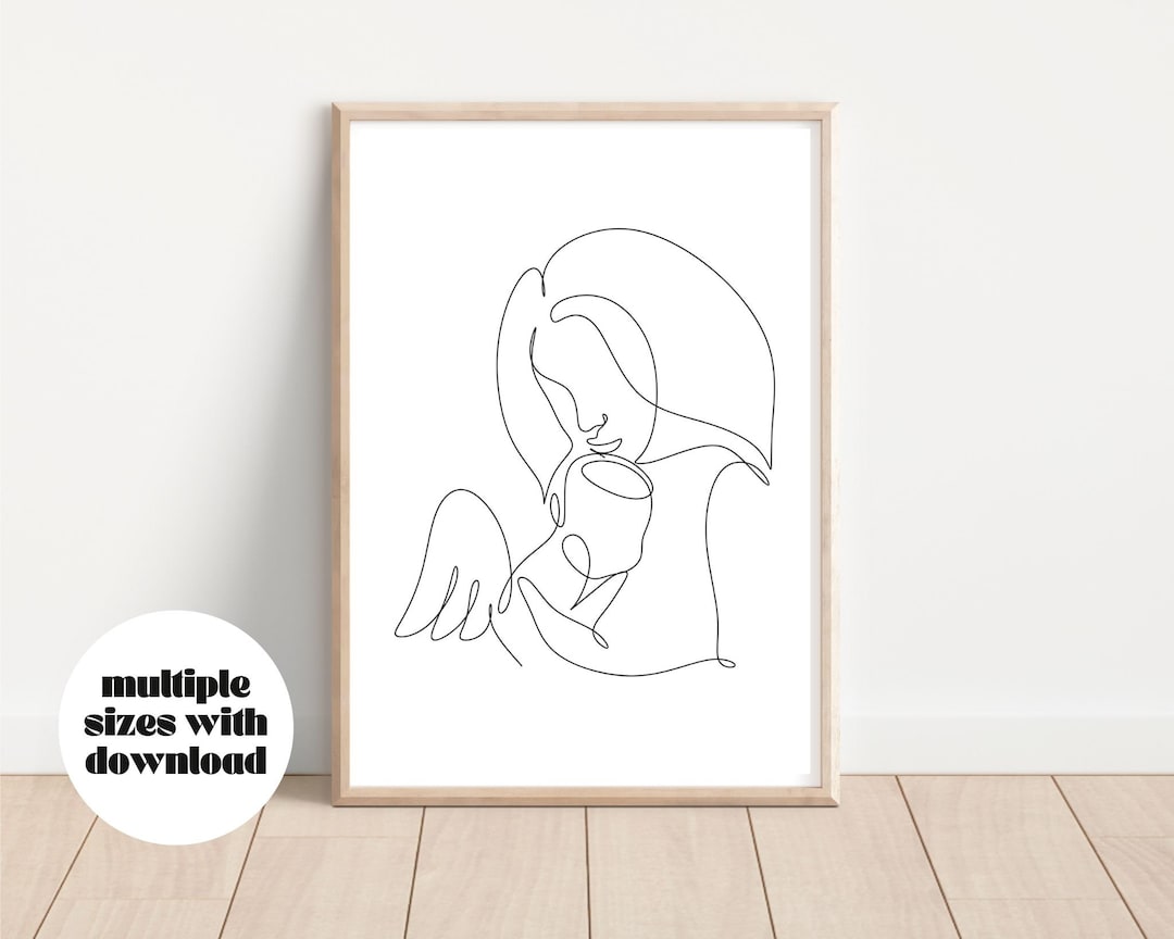 Mother and Angel Baby, Mother Line Drawing, Pregnancy Loss, Digital ...