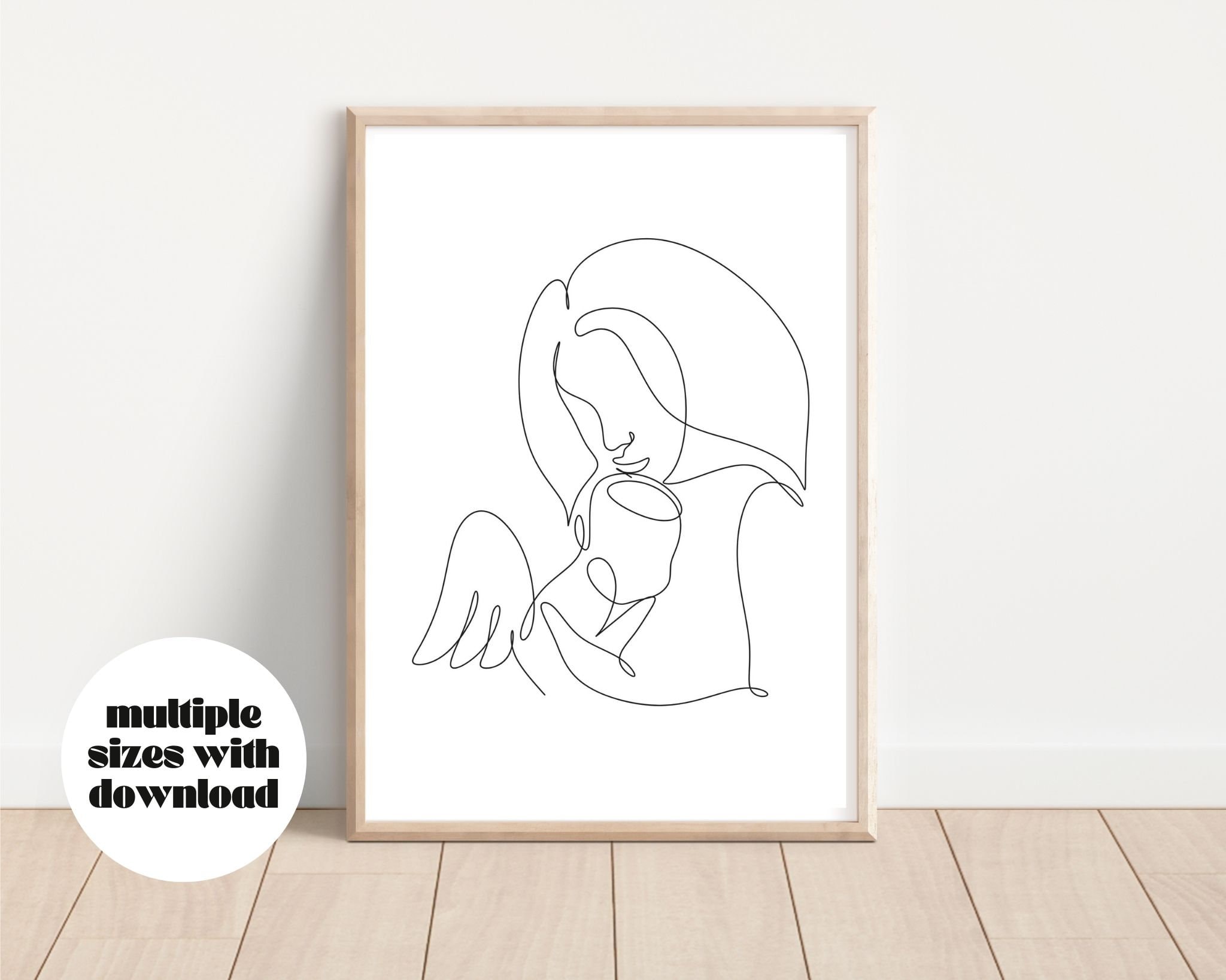 Mother and Angel Baby, Mother Line Drawing, Pregnancy Loss, Digital ...