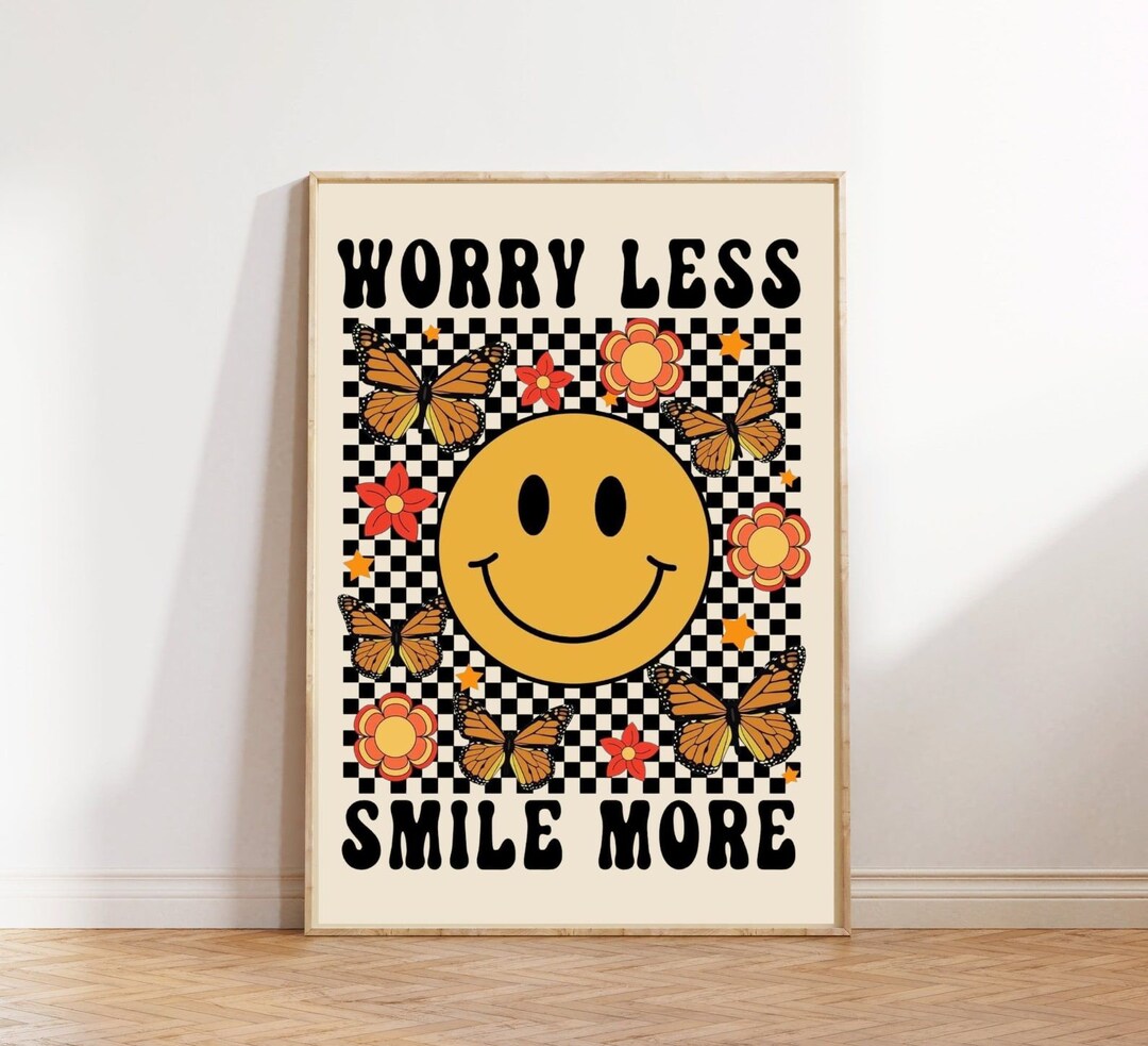 Worry Less, Smile More | Retro Art Print, Cute Print, Trendy Prints ...