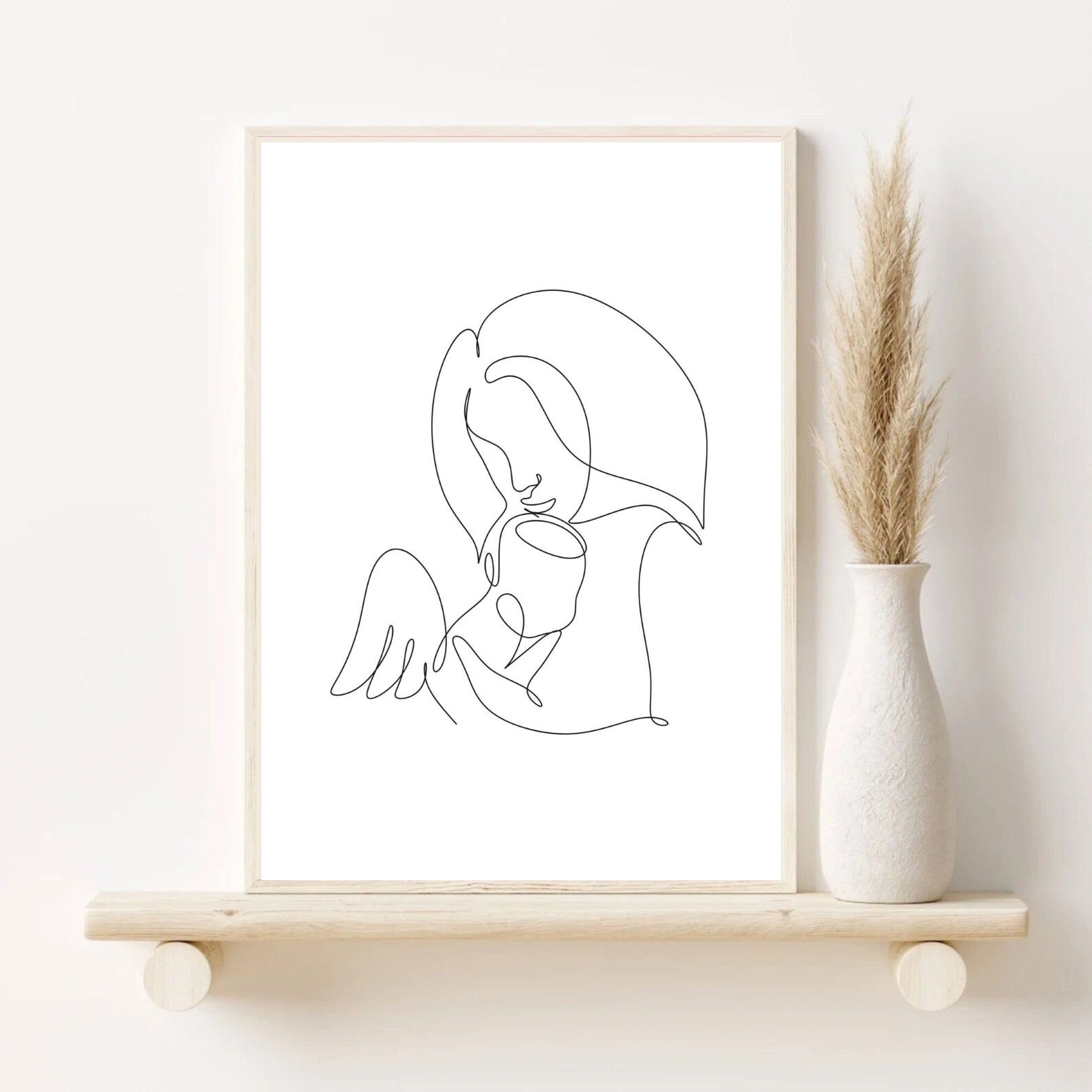 Mother and Angel Baby, Mother Line Drawing, Pregnancy Loss, Digital ...
